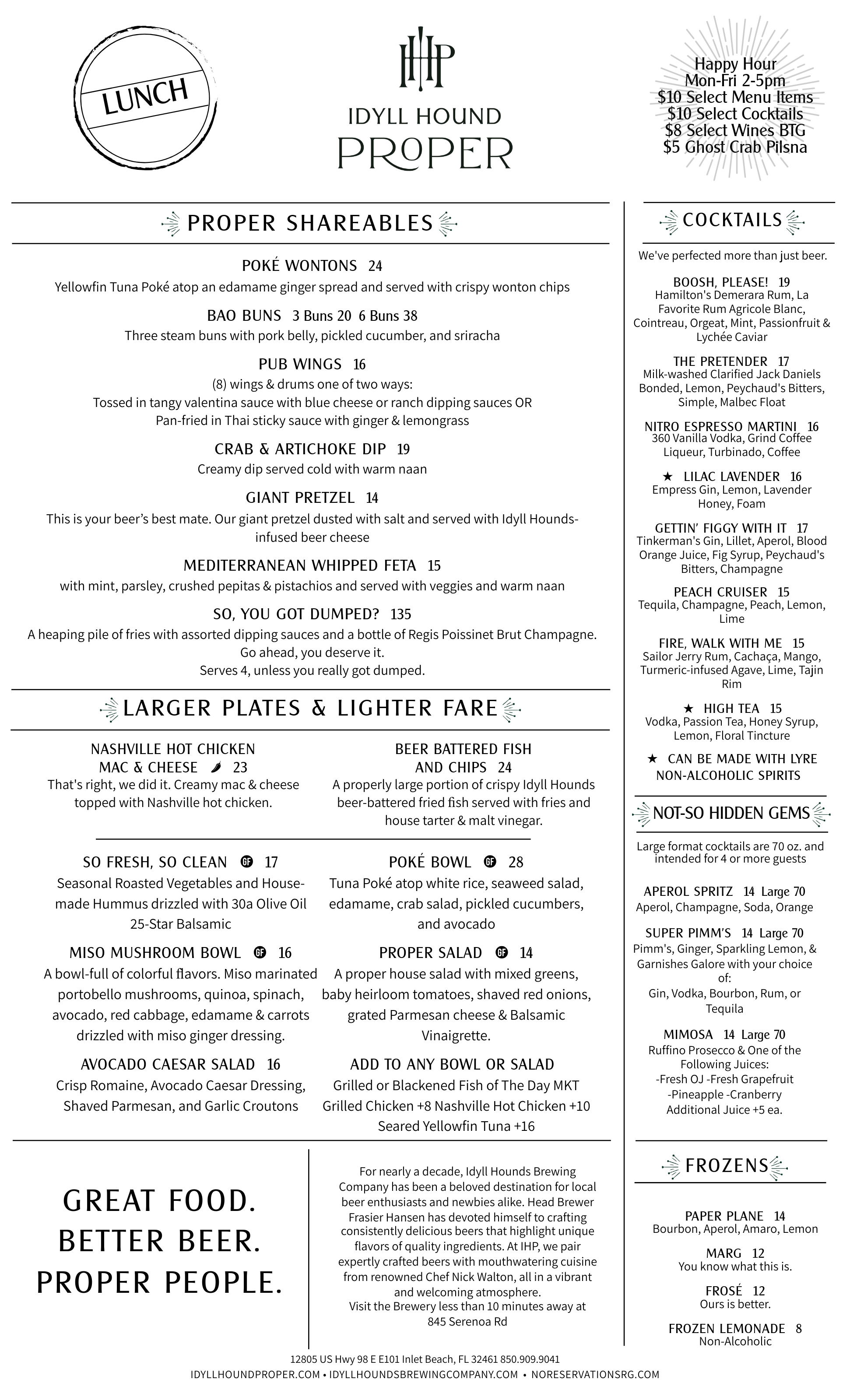 Menu – Idyll Hound Proper