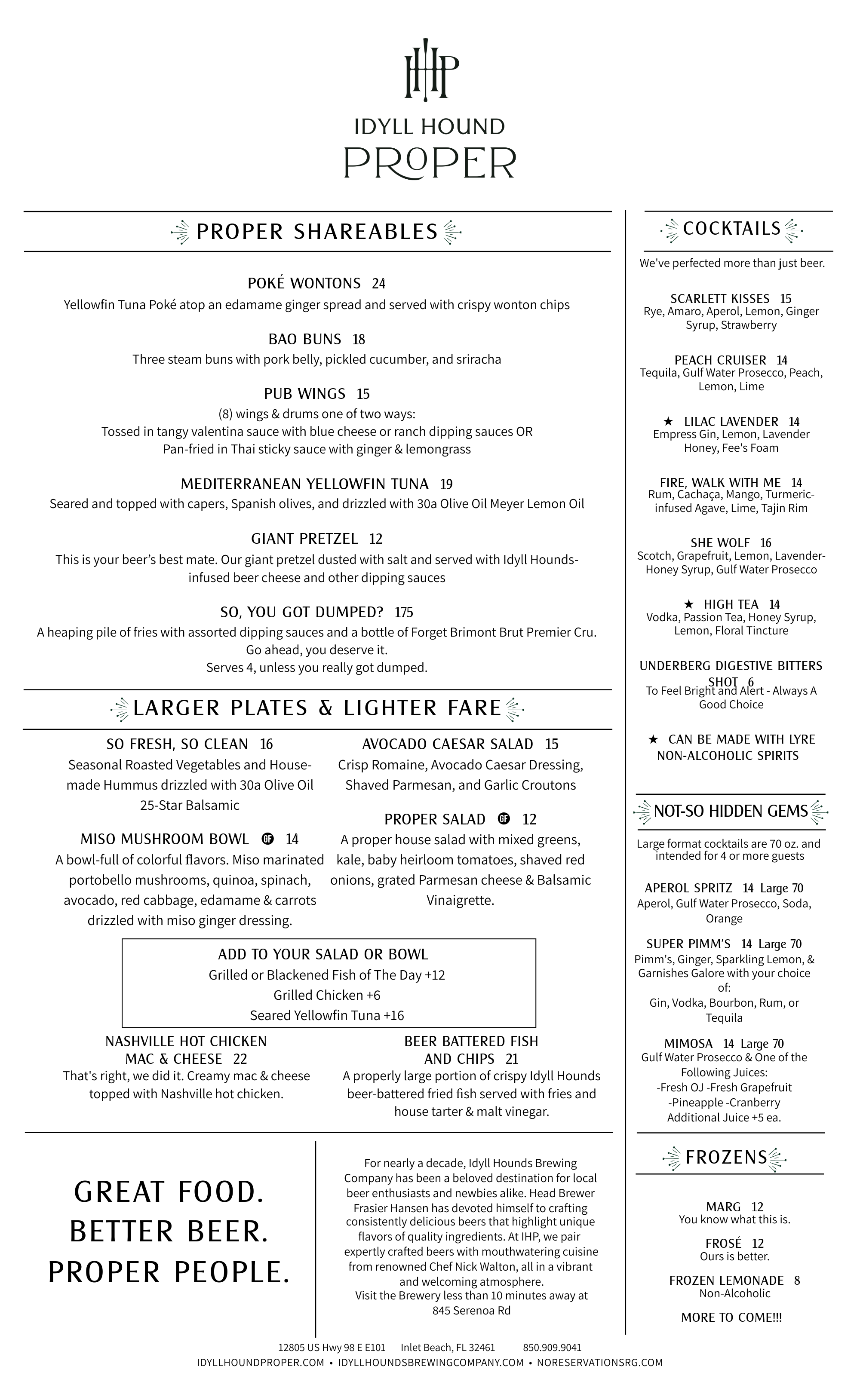 Menu – Idyll Hound Proper